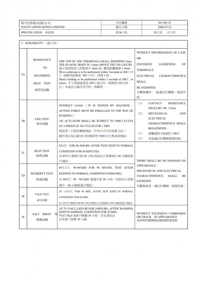 PJ-626K specification document page 2