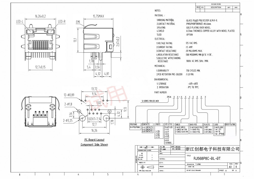 CAX RJ568P8C-DL-DT technical drawing page