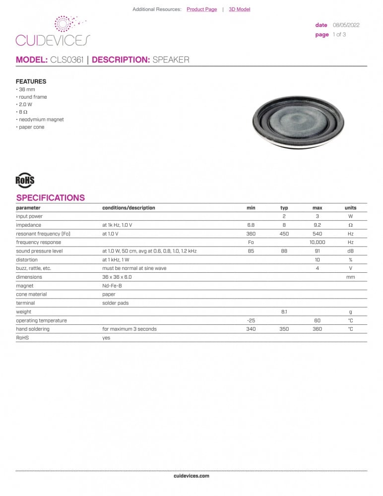 CLS0361 datasheet page 1
