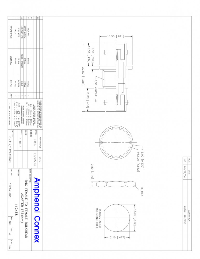 Amphenol 112438 technical drawing page 1