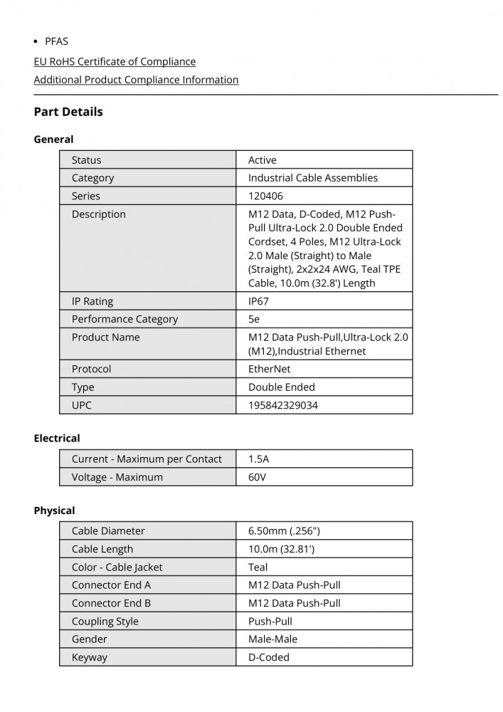 Technical document page 2 for Molex Ultra-Lock M12 family