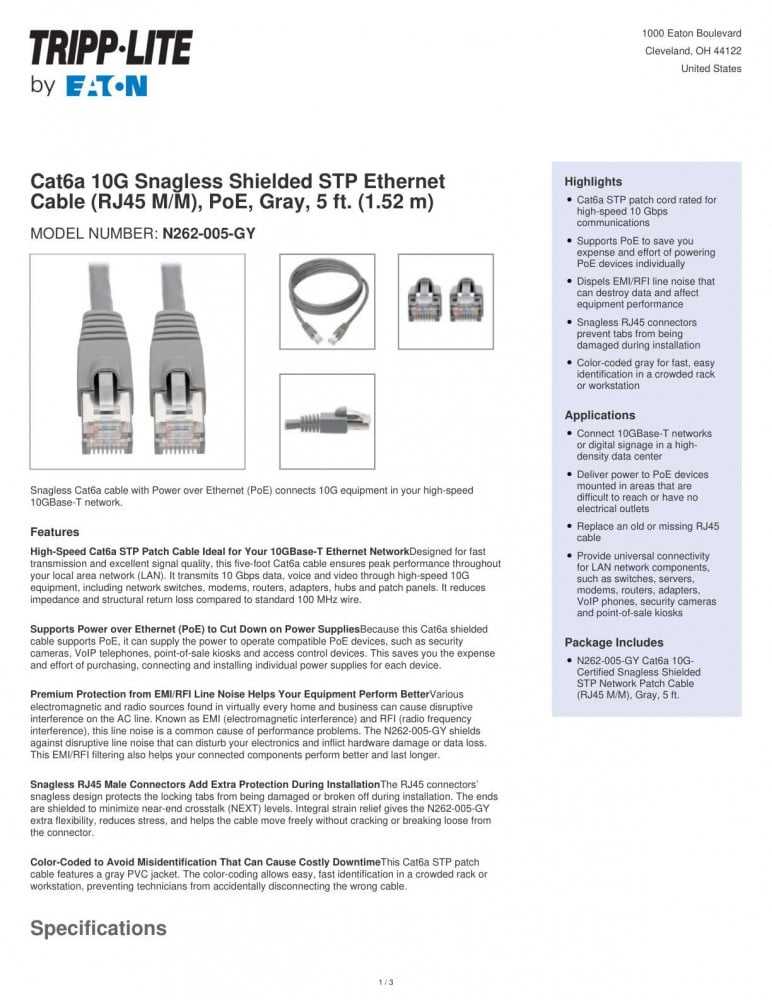 N262-005-GY technical document page 1