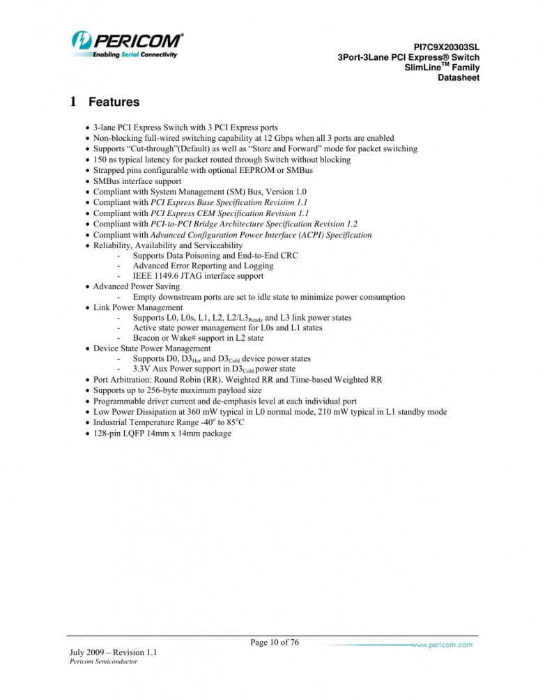 PI7C9X20303SL datasheet page 10