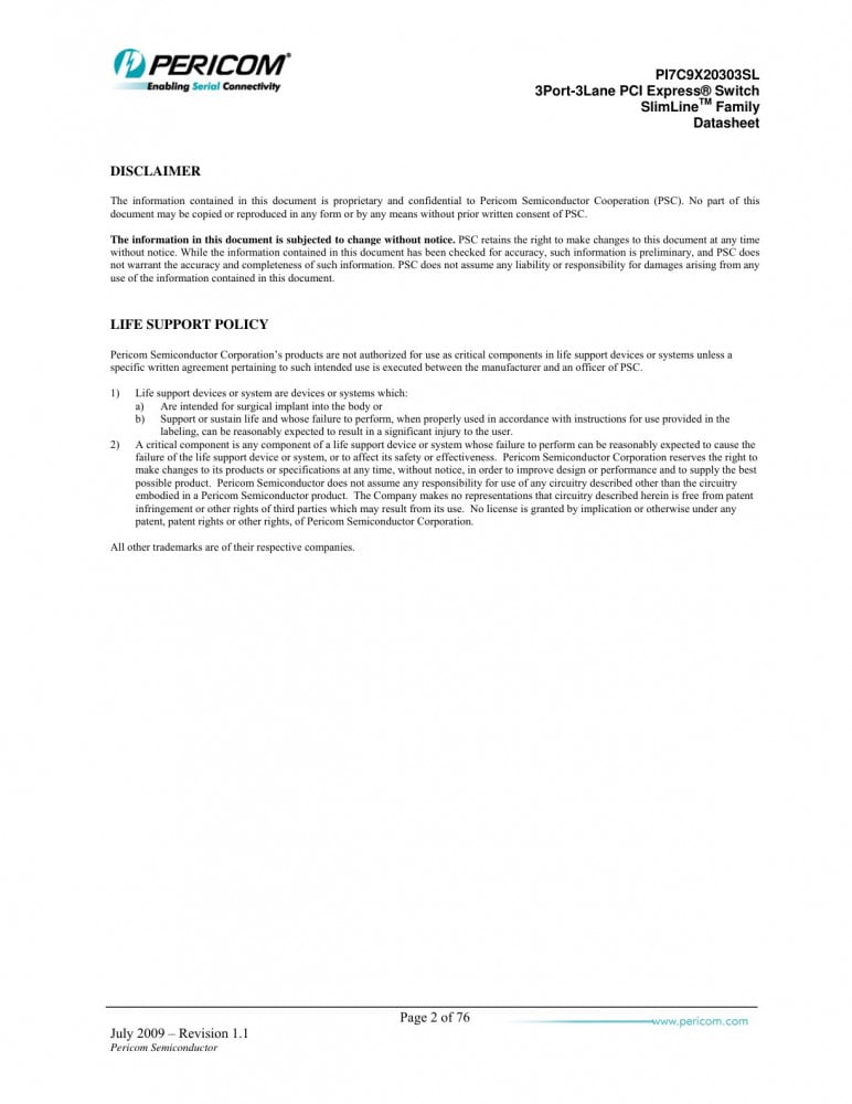 PI7C9X20303SL datasheet page 2