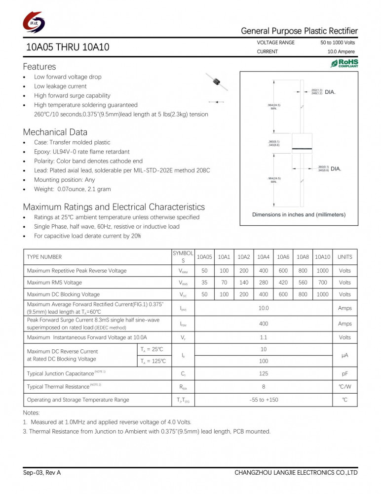 LangJie 10A4 datasheet page 1