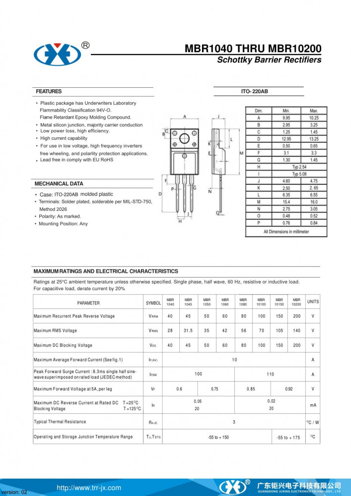 JUXING MBR10150 datasheet page 1