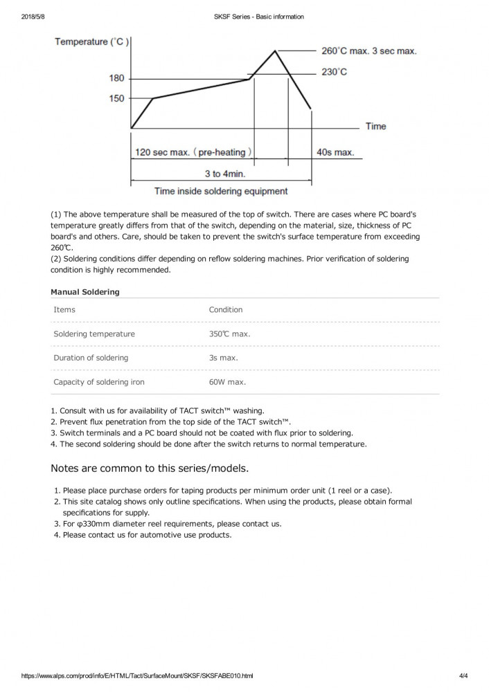 SKSFABE010 soldering conditions