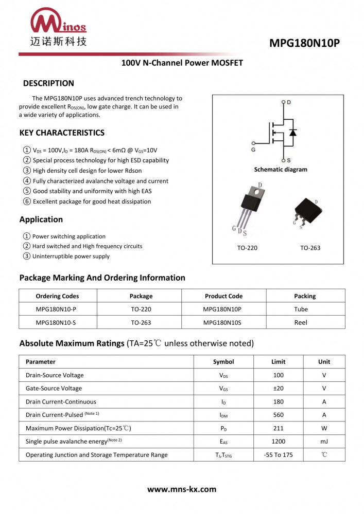MPG180N10P datasheet page 1
