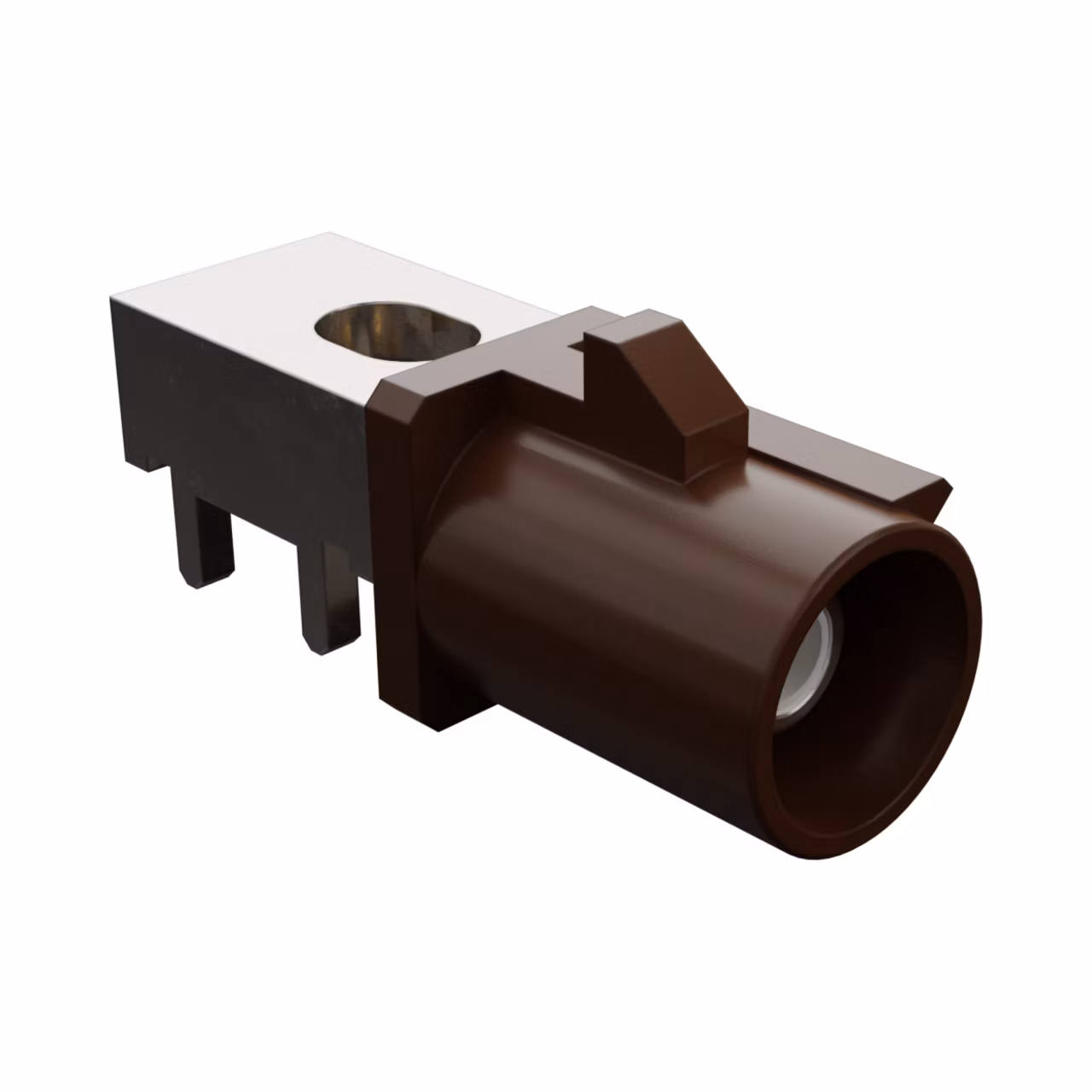 FAKRA Jack, Right-Angle, PCB Receptacle, Through Hole, Die Cast Body, Tin (Sn) Plated, Pin in Paste, Keying Code F, Brown, Tray, 50 Ohms for sale