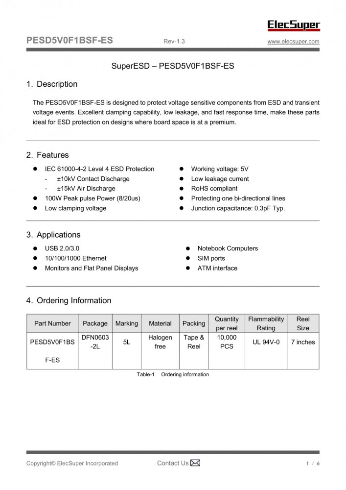 PESD5V0F1BSF-ES technical document page 1