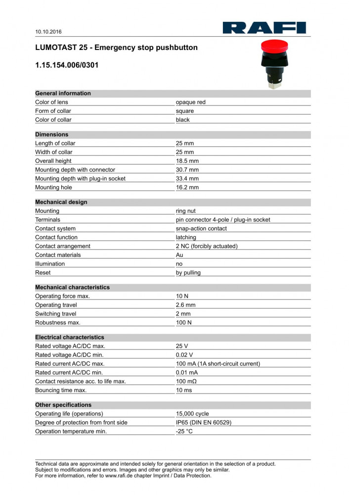 LUMOTAST 25 product documentation page 1