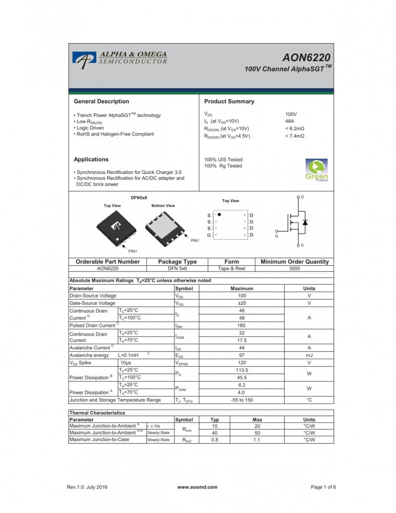 AON6220 datasheet page 1
