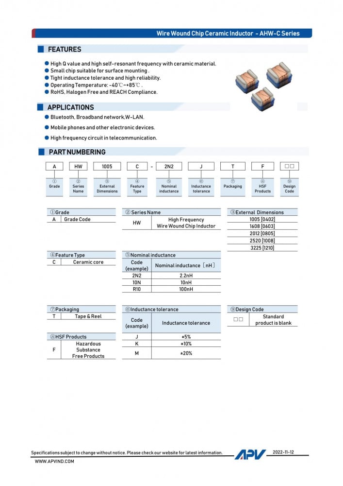 APV AHW-C datasheet page 1