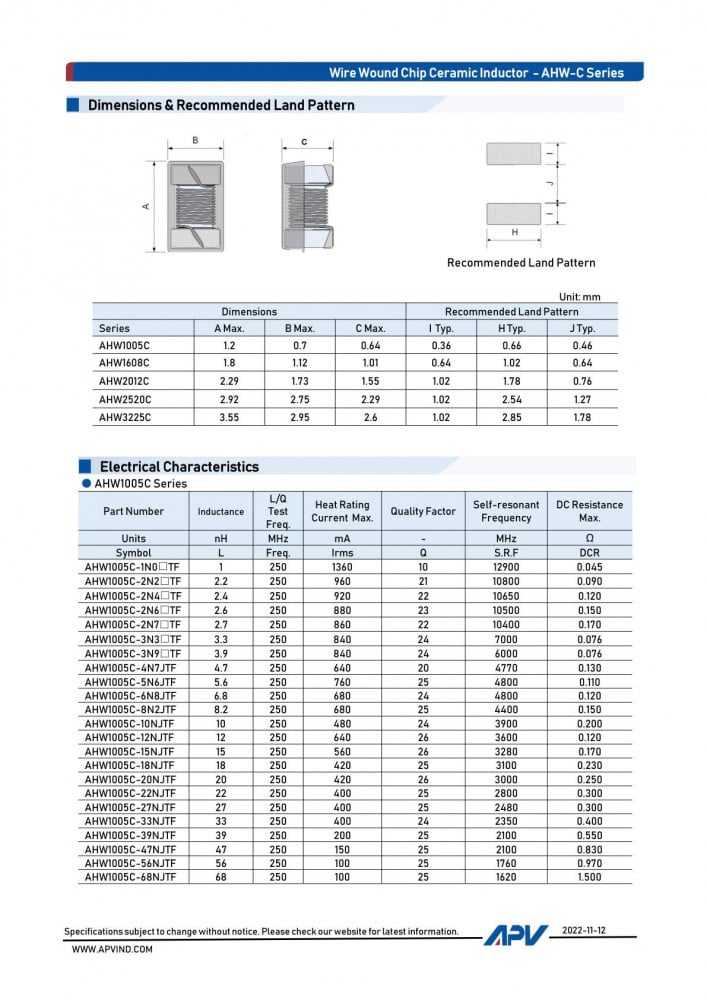 APV AHW-C datasheet page 2