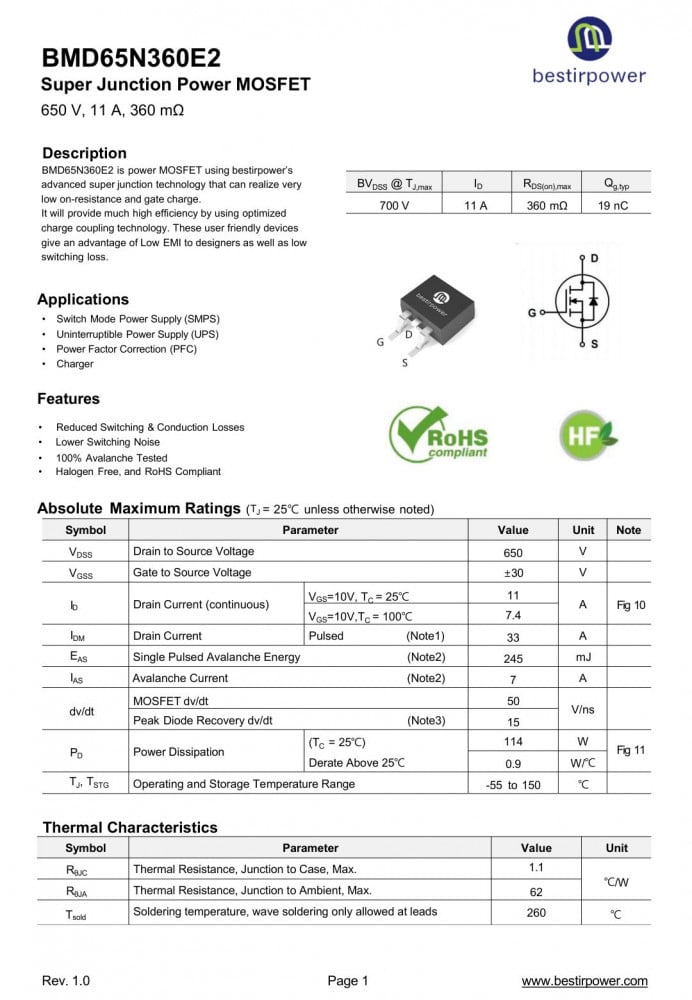 BMD65N360E2 datasheet page 1
