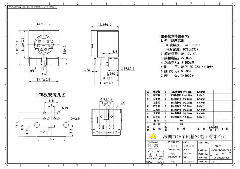 HOAUC HYC03-MDC603-128B technical drawing page
