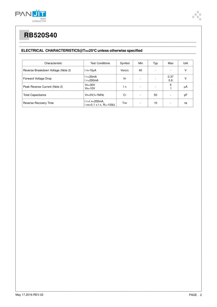 PANJIT RB520S40 datasheet page 2