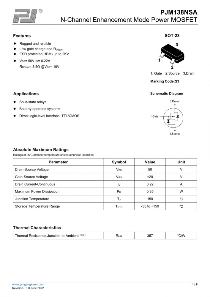 PJM138NSA datasheet page 1