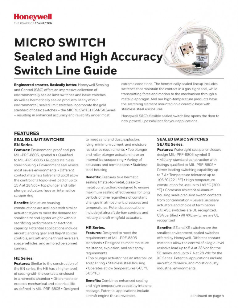 Honeywell sealed switch guide page 1