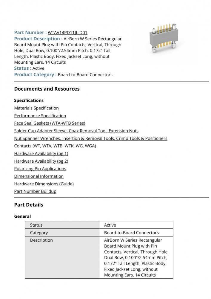 WTAV14PD11JL-D01 product document image, page 1