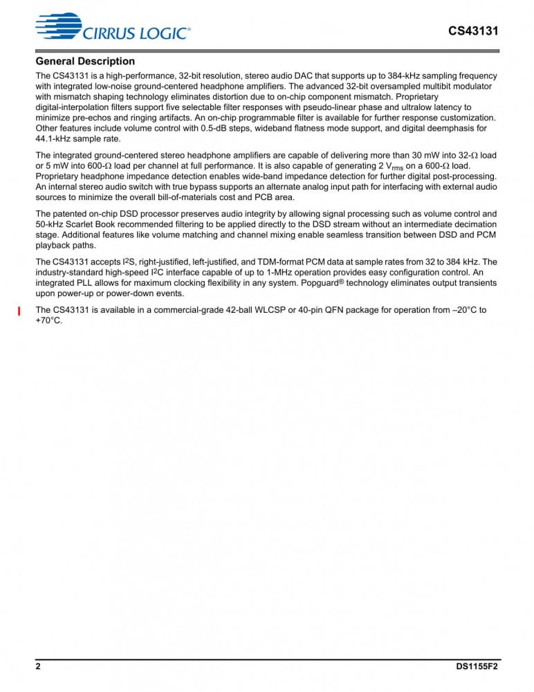 CS43131 datasheet page 2