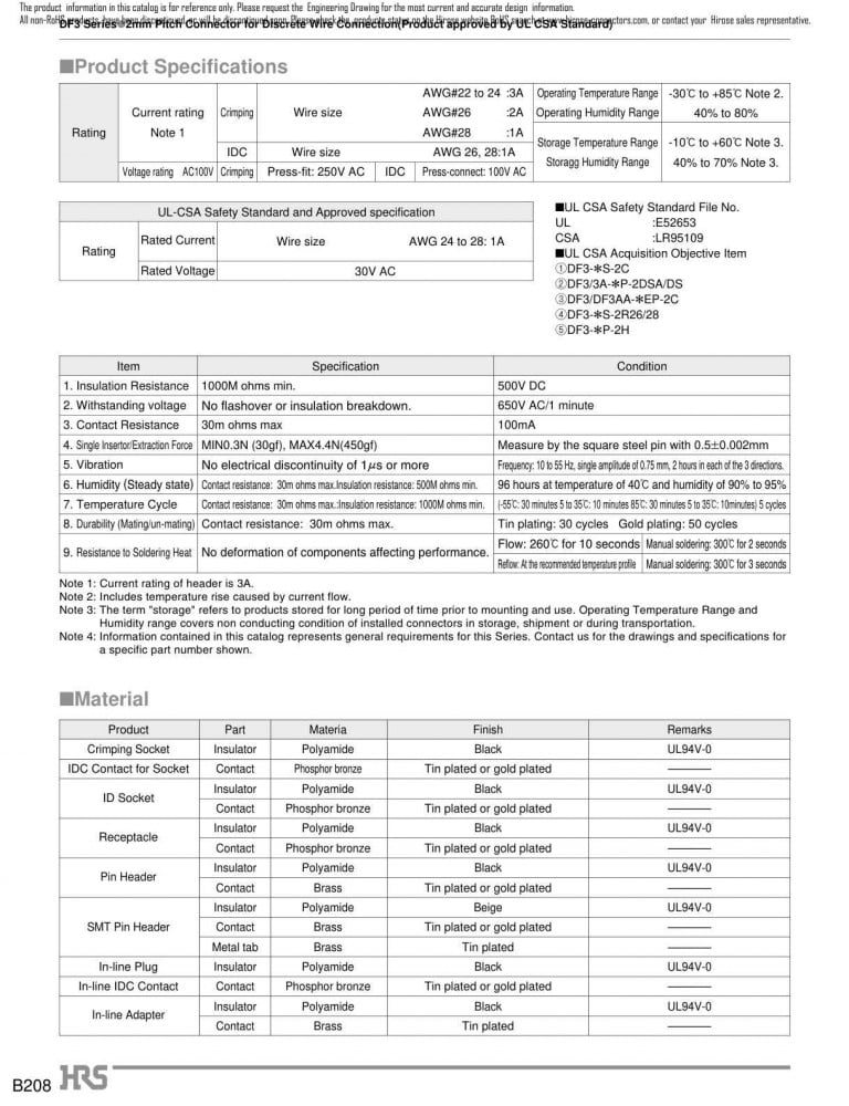 HRS DF3 Series datasheet page 2