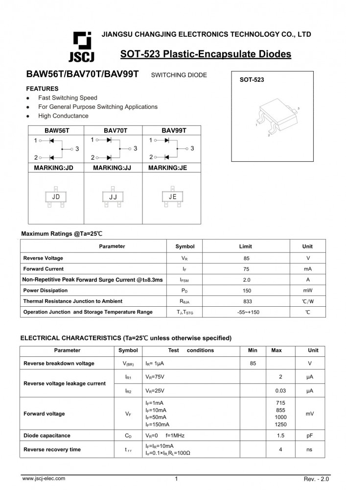BAV70T datasheet page 1