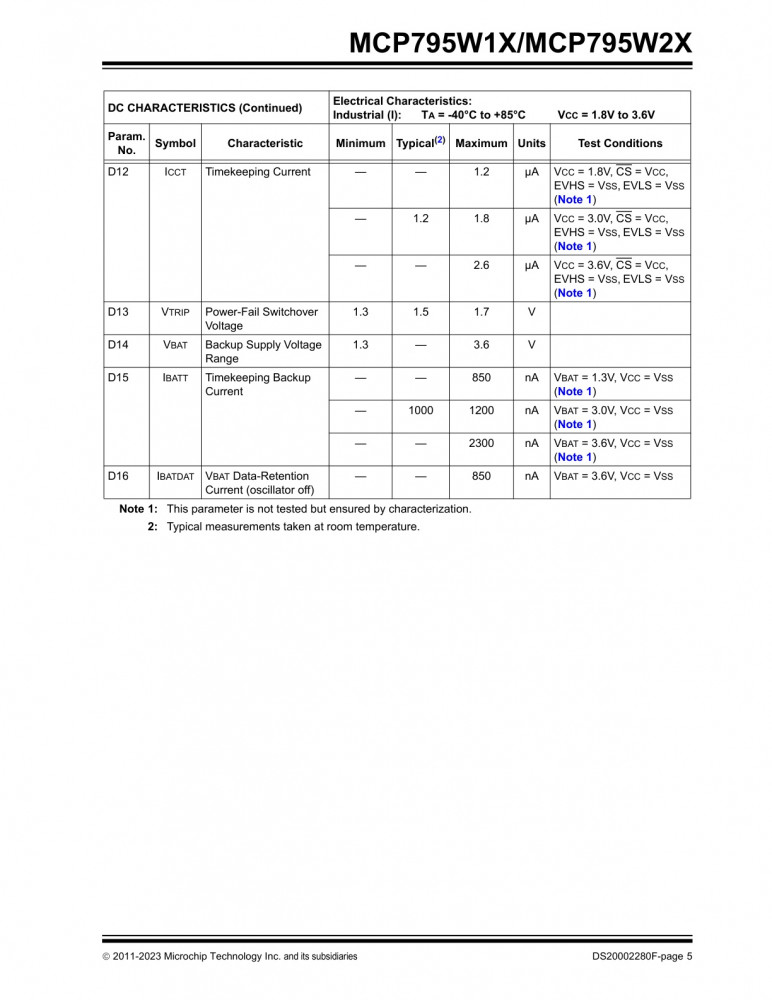 MCP795W10 technical document page 5