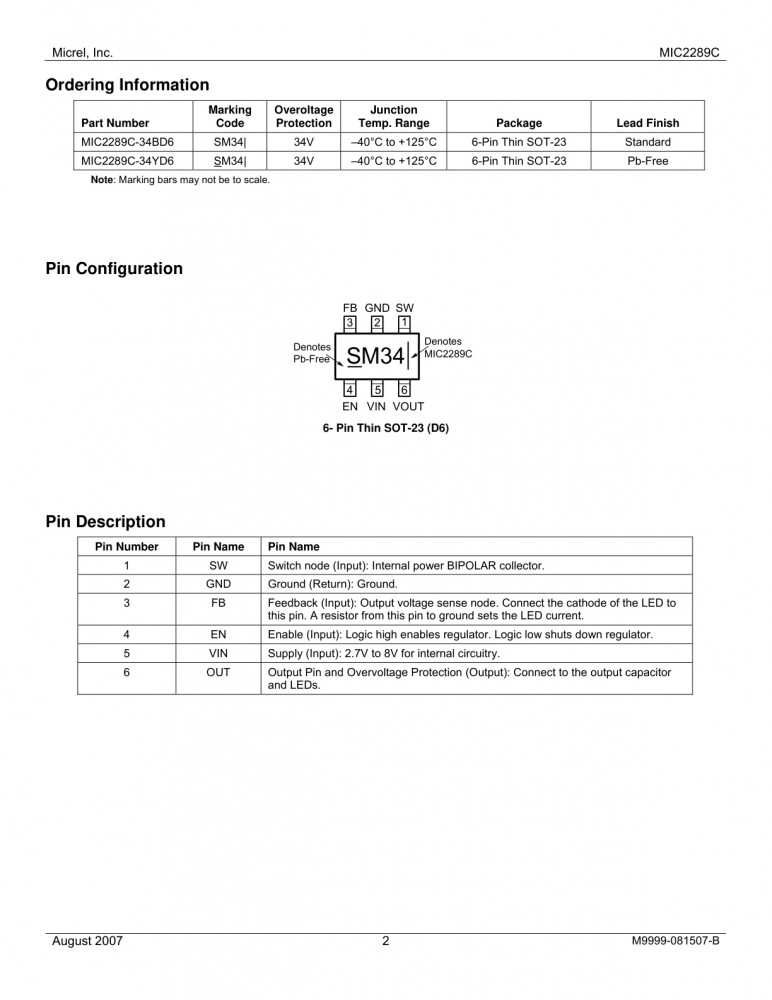 MIC2289C datasheet page 2