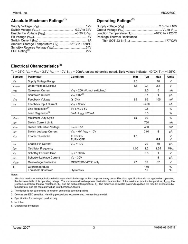 MIC2289C datasheet page 3