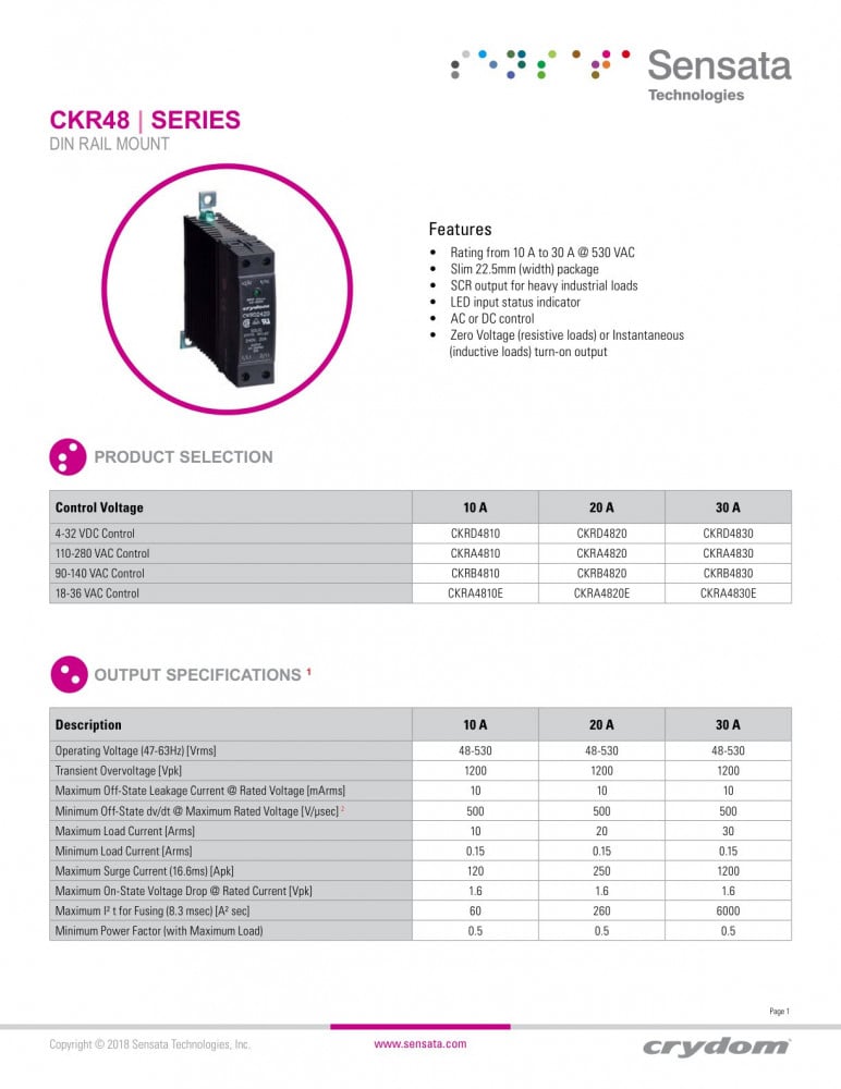 Sensata CKR48 datasheet page 1