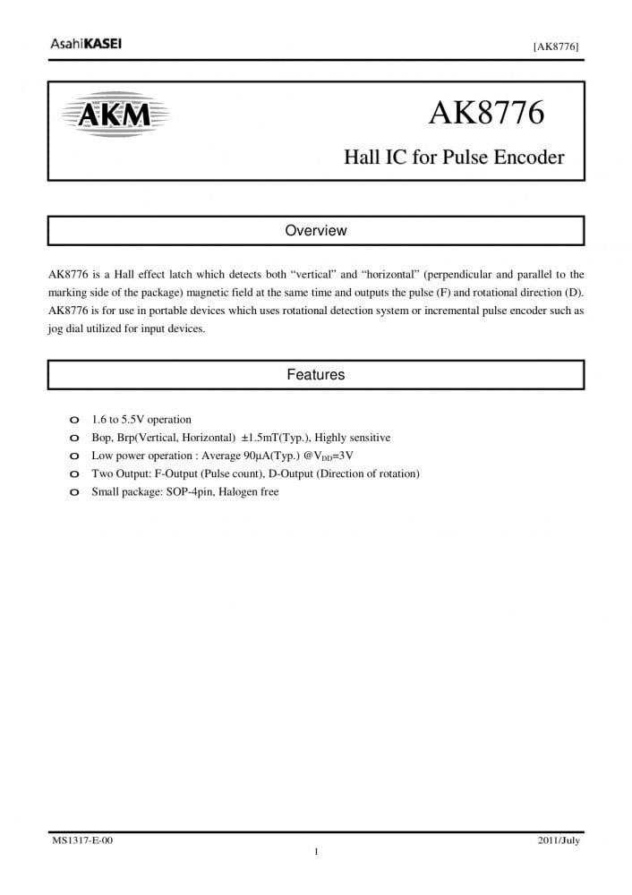 AK8776 datasheet page 1