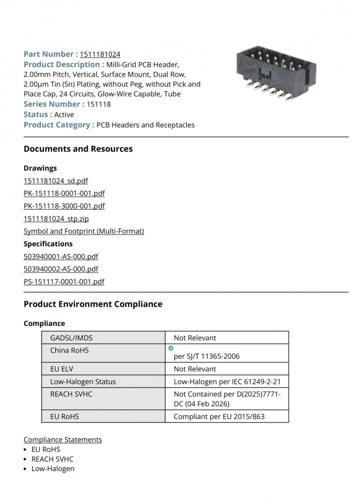 Molex Milli-Grid product specification, page image 1
