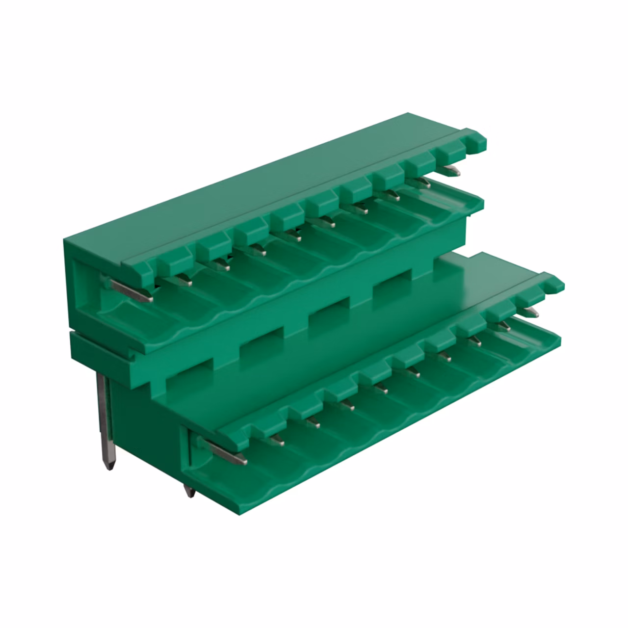 5.00mm Pitch Eurostyle Horizontal Dual Level PCB Header, Open Ends, Green Housing, 20 Circuits for sale