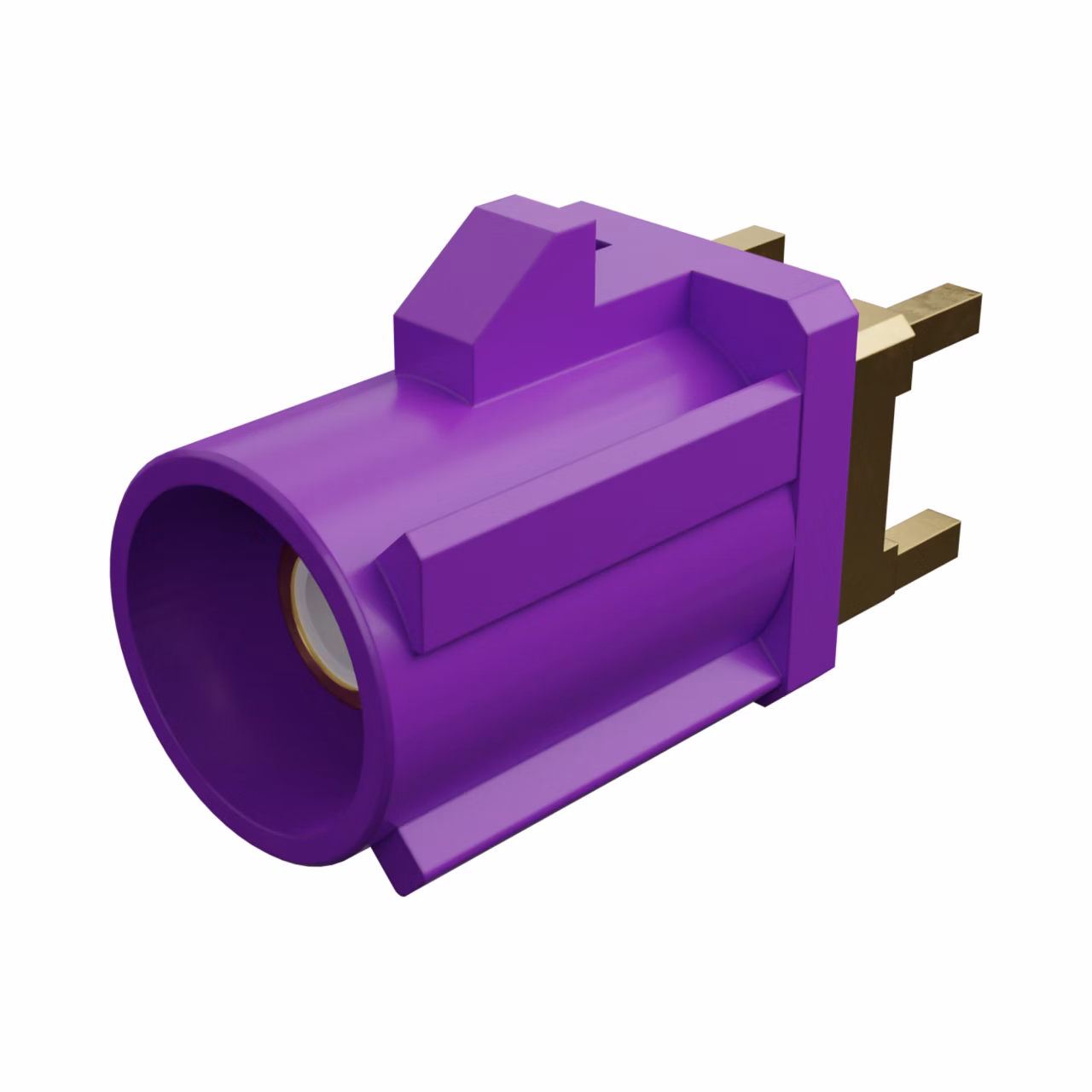 FAKRA Jack, Straight, PCB Receptacle, Through Hole, Brass Body, Gold (Au) Plated, Keying Code H, Violet,  50 Ohms for sale