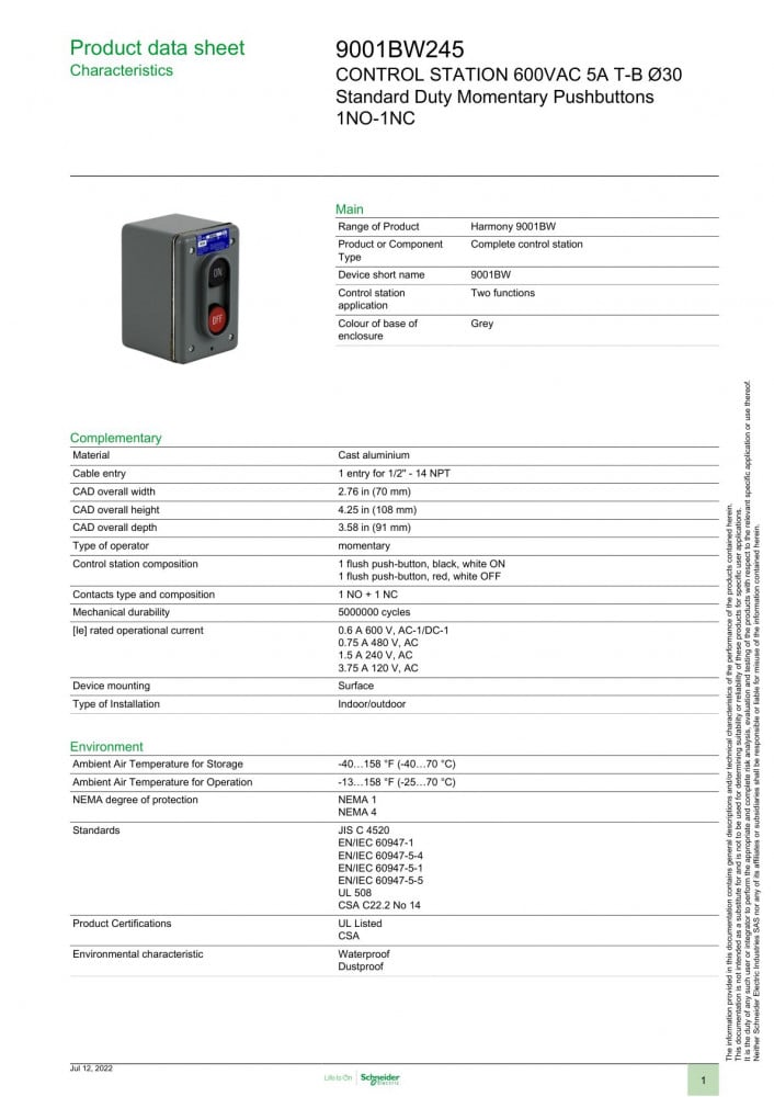 9001BW245 technical document page 1