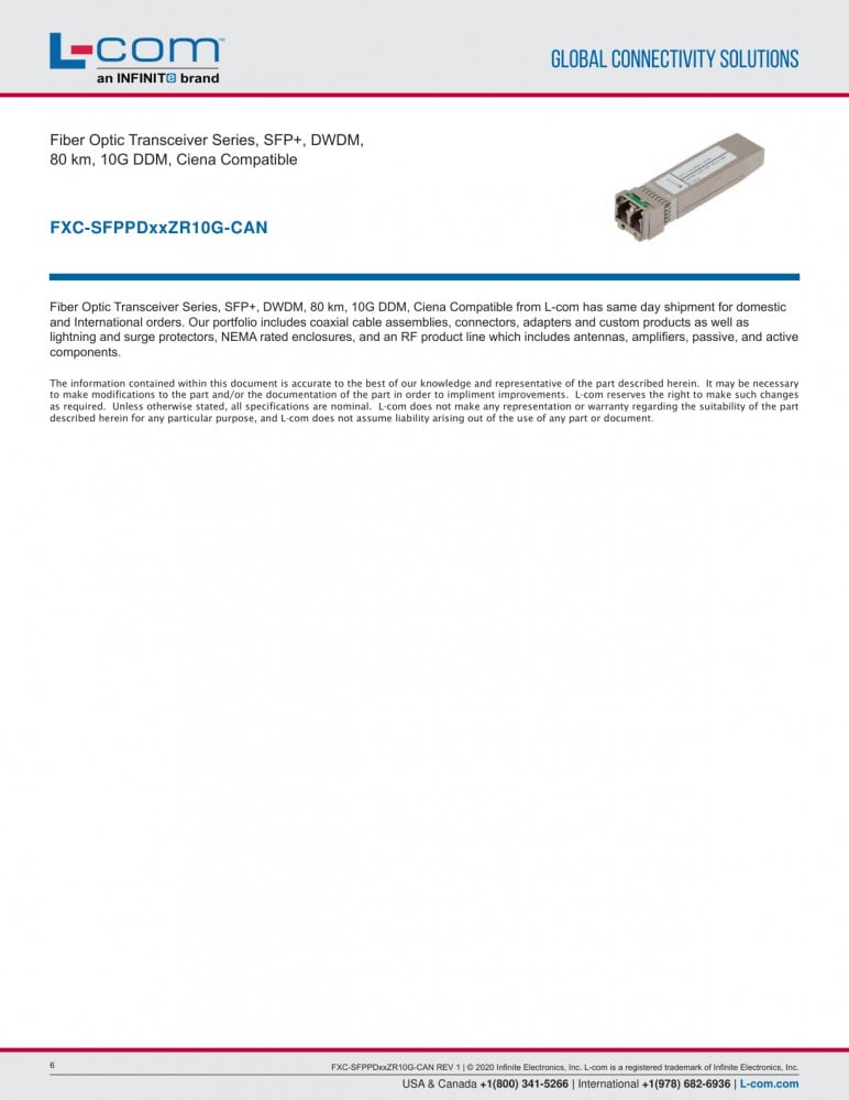 FXC-SFPPD40ZR10G-CAN datasheet page 6