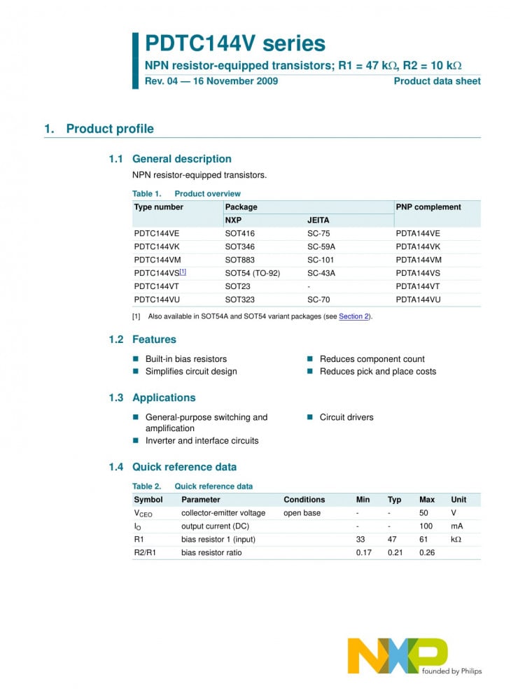 PDTC144V datasheet page 2