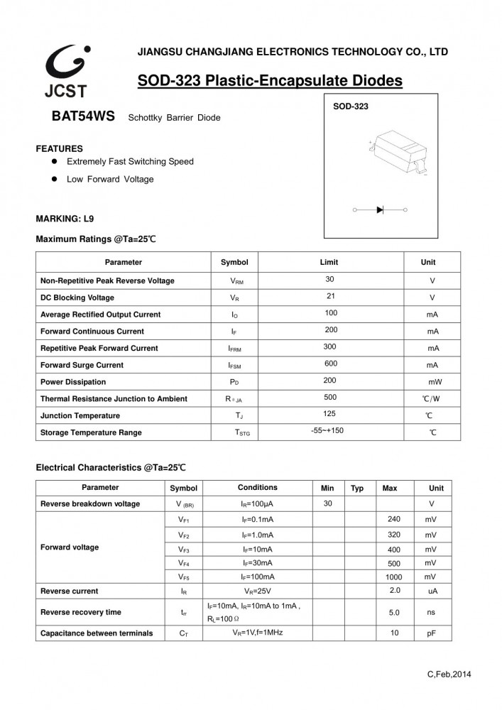 BAT54WS L9 datasheet page 1