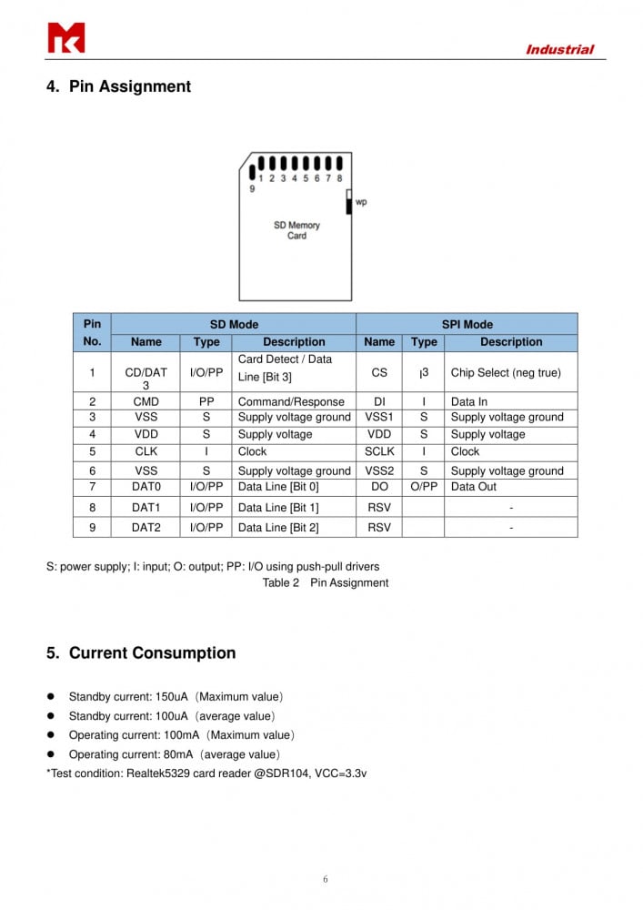 MK SD Card specification page 6
