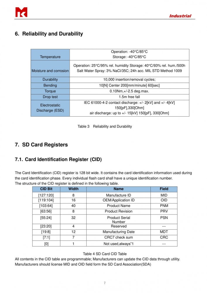 MK SD Card specification page 7