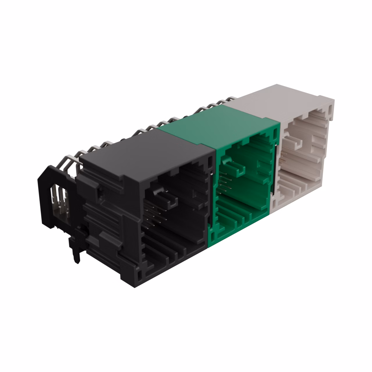 stAK50h 3 Bay Right-Angle Hybrid Header, 84 Circuits, Bay 1: 28 Circuits/Key 1/Dark Gray; Bay 2: 28 Circuits/Key 2/Green; Bay 3: 28 Circuits/Key 3/Gray; Tube for sale