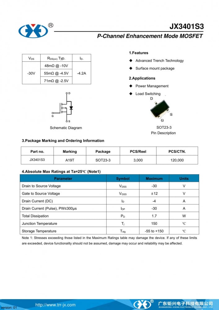JX3401S3 datasheet page 1