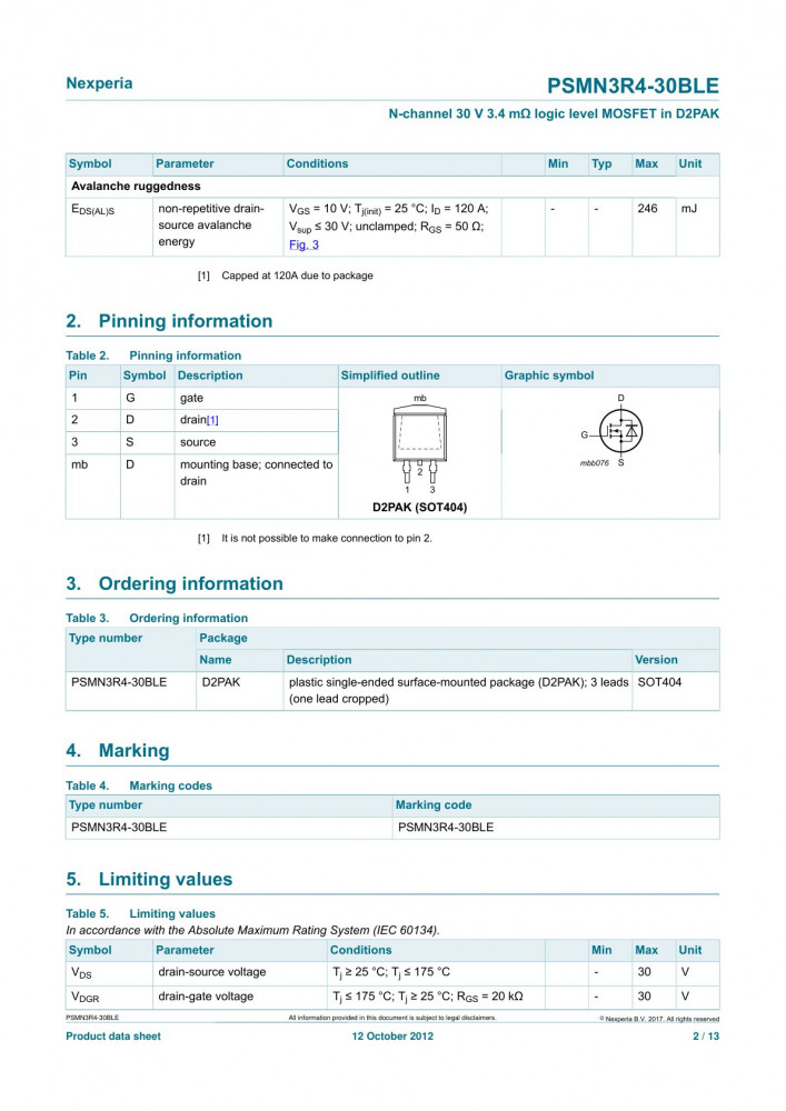 PSMN3R4-30BLE datasheet page 2
