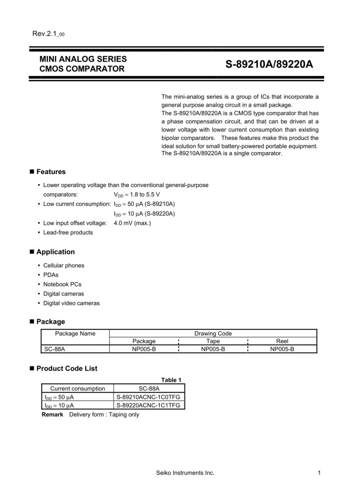 ABLIC S-89210A datasheet page 1