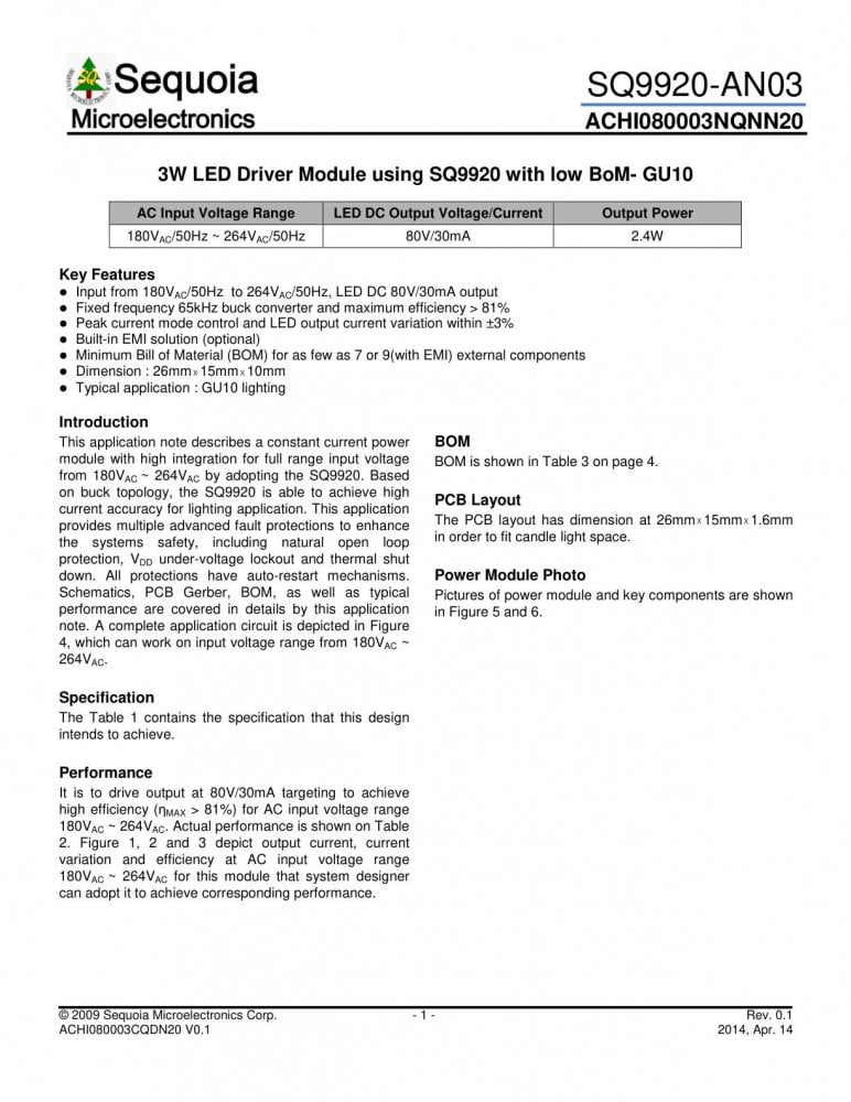 SQ9920 application note page 1