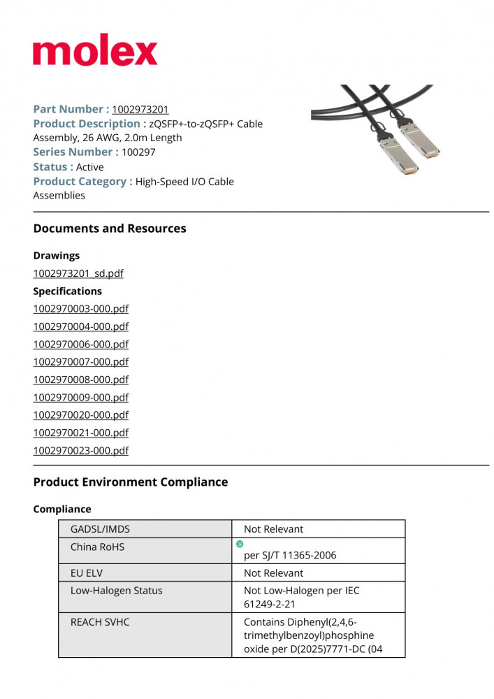 MOLEX cable assembly drawing, page 1