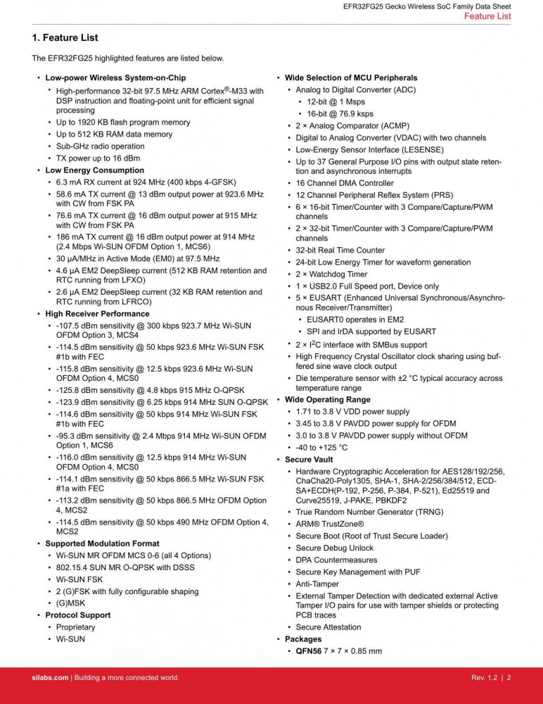 EFR32FG25 technical document page 2