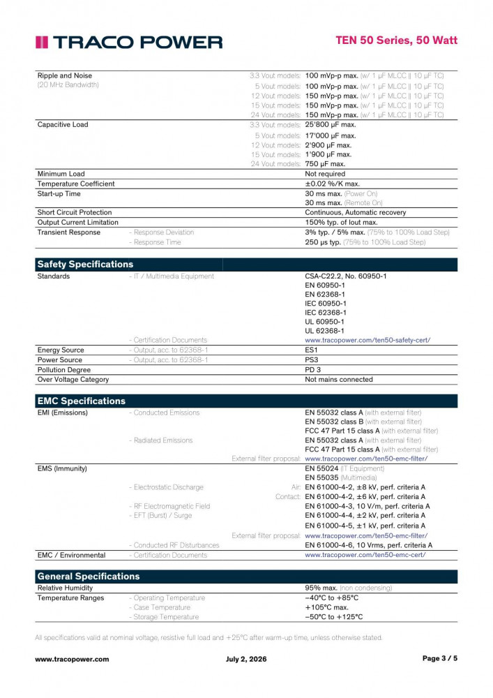 TEN 50 Series datasheet page 3