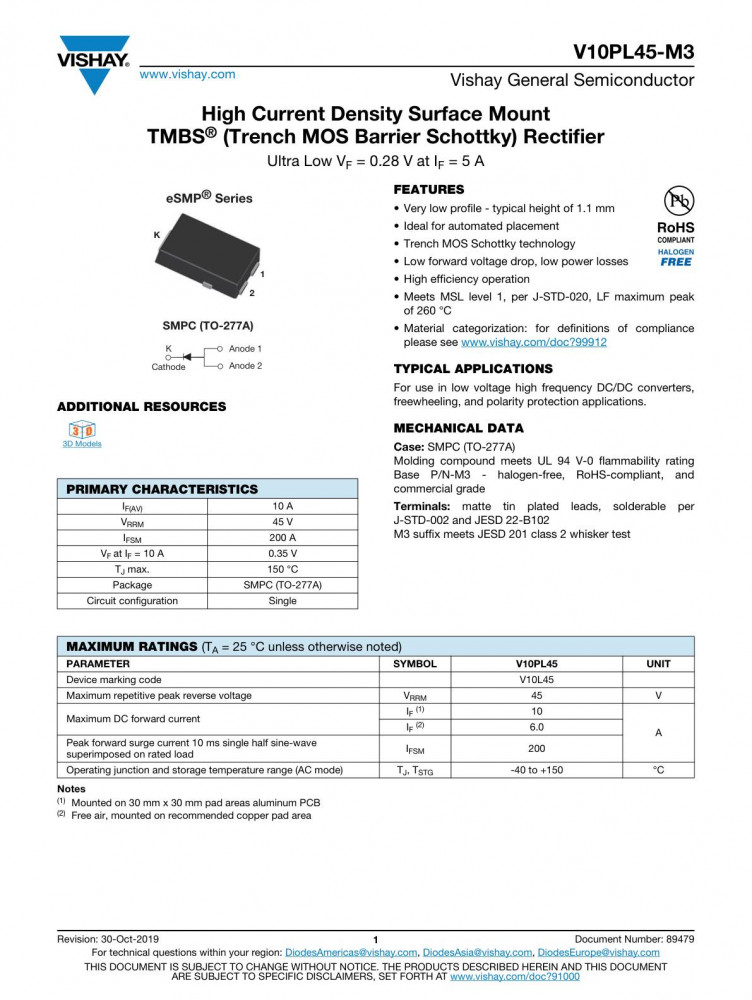 V10PL45-M3/8 Vishay datasheet page 1